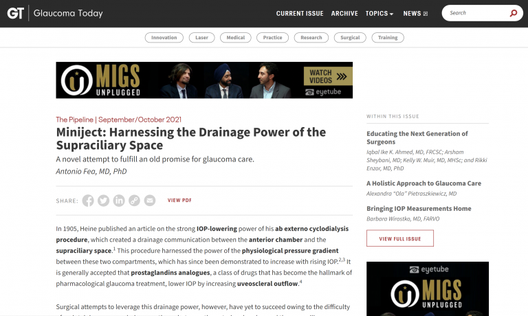 MINIject in Glaucoma Today - iSTAR Medical